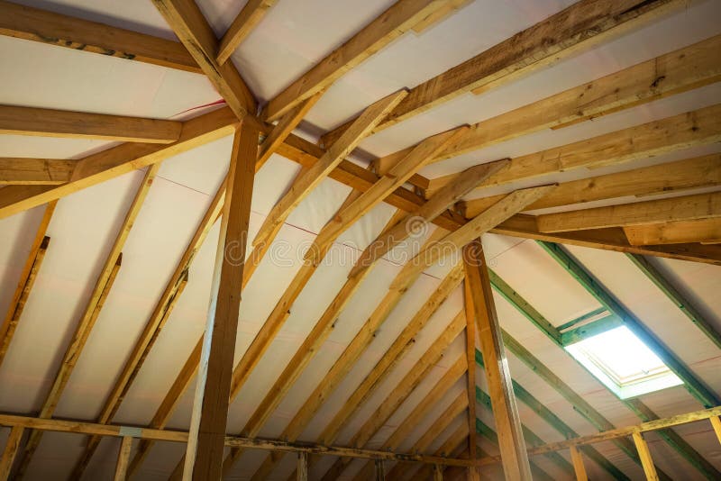 Wooden Roof Frame Truss System Stock Image - Image of house, ridge ...
