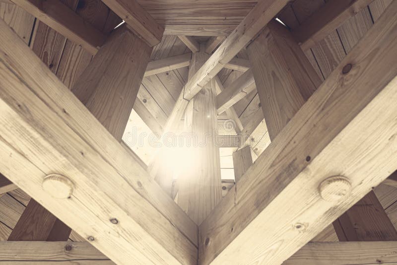 Wooden Roof Structures. Wooden Connections in the Ceiling with Various ...
