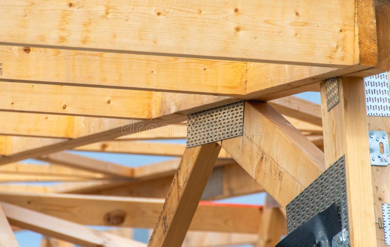 Wooden Roof Trusses Details in Construction: a Close-Up of Timber Beams ...