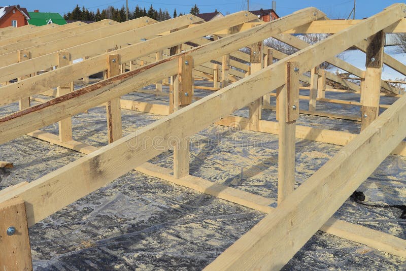 Wooden Roofing Construction Frame, New Roof Skeleton Stock Image ...
