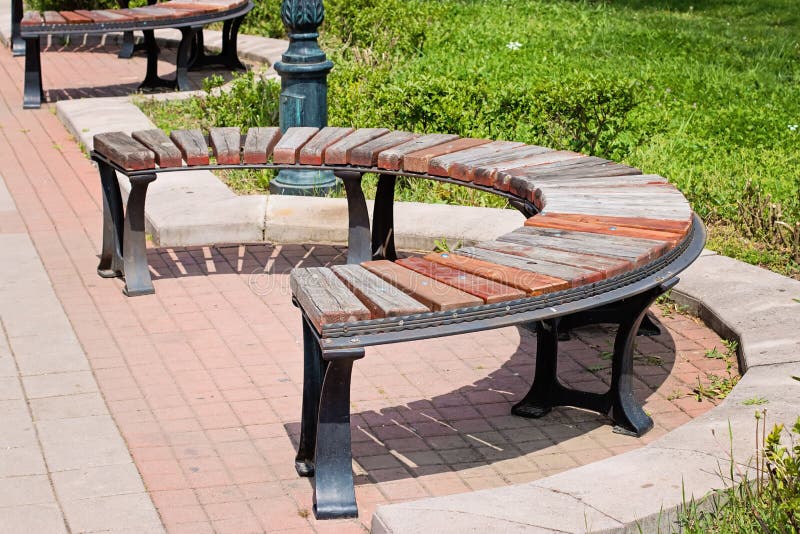 Wooden Round Bench in the Park Stock Image - Image of design, public ...