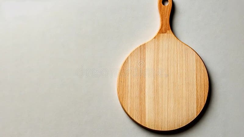 Wooden Round Cutting Board with Handle on Neutral Backdrop Creating ...