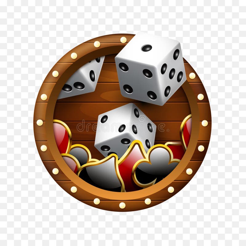 Wooden Round Frame with Dice and Card Suits Inside. Vector Clipart ...