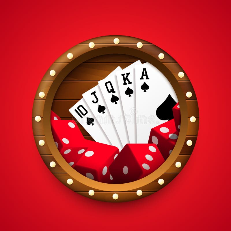Wooden Round Frame with Dice and Cards Inside. Vector Clipart Stock ...