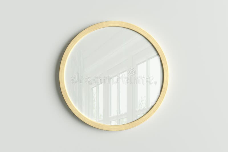 Wooden Round Frame Poster Mock Up on the White Wall Stock Illustration ...