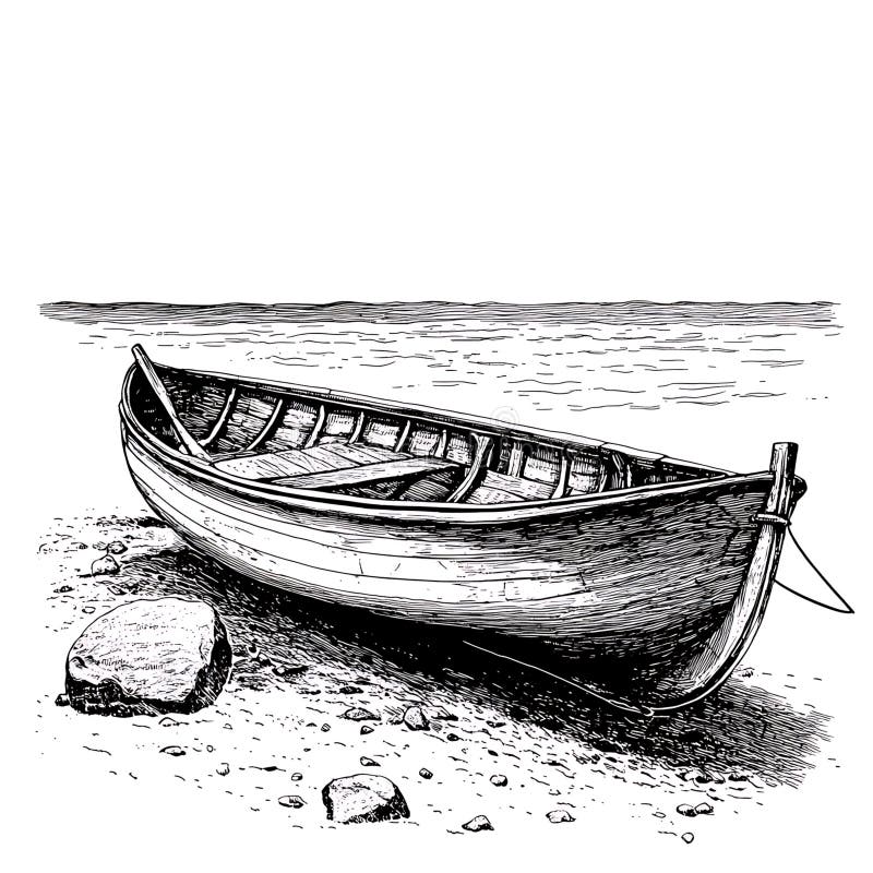 Wooden rowboat on beach stock illustration. Illustration of beach ...