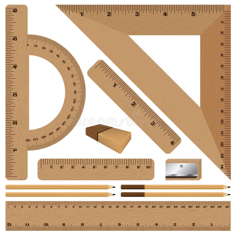 Wooden Ruler Drawing Set White Background Wooden Texture Stock ...
