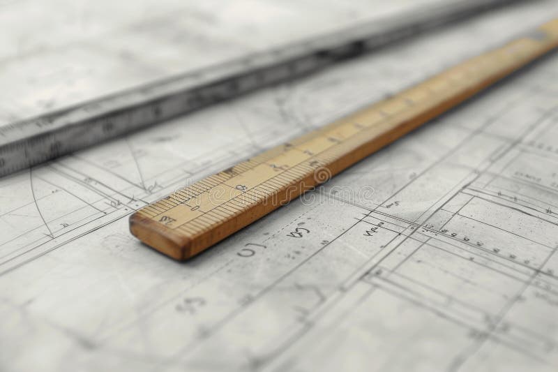 Wooden Ruler Lying on Technical Drawing of Architect Stock Image ...