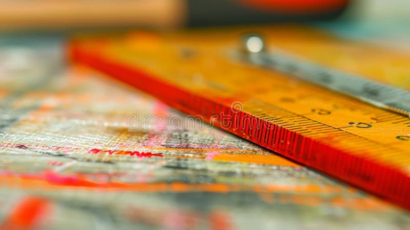 Wooden Ruler Lying on a Colorful Table Representing Creativity Stock ...