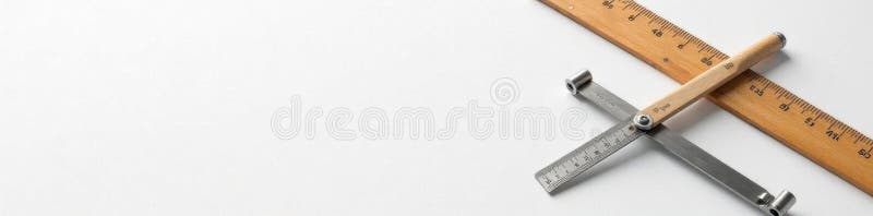 Wooden Ruler and Metallic Compass on White Background, Math, Artisan ...