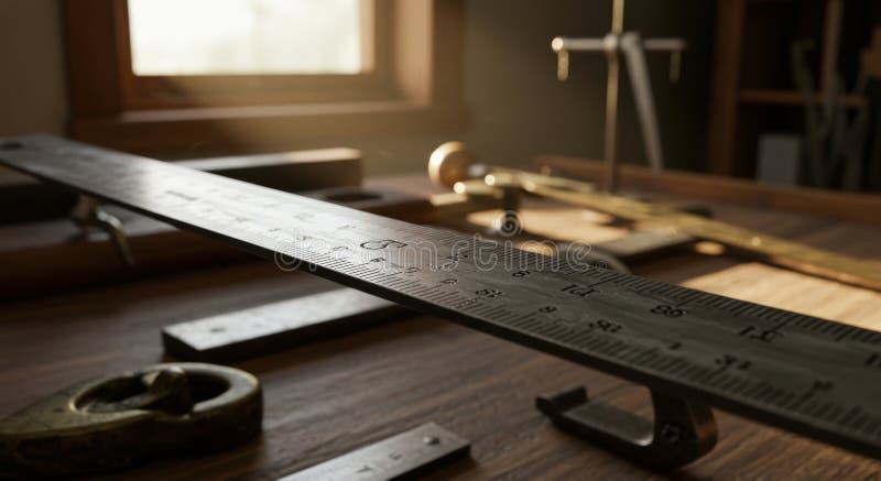 Wooden Ruler in Workspace Setting Stock Illustration - Illustration of ...