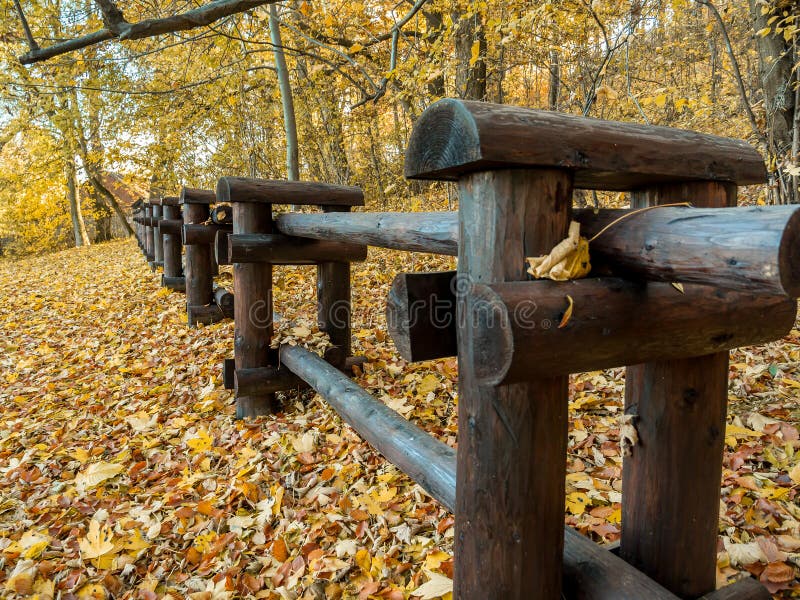 Wooden rustic log fence stock image. Image of scene, foliage - 61755991