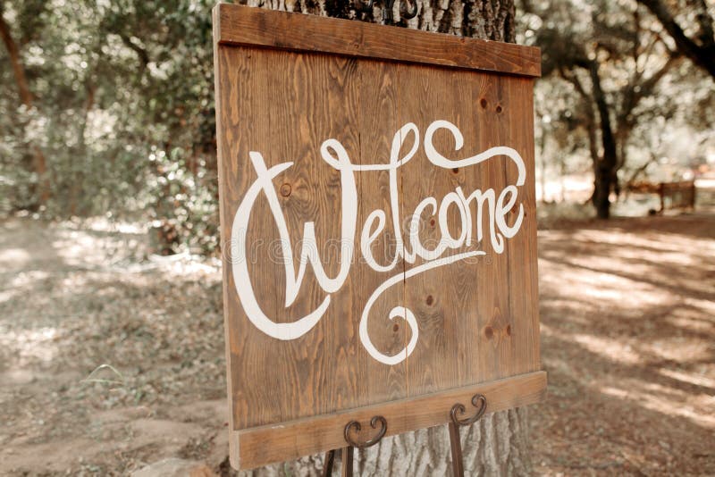 Wooden Rustic Welcome Sign in the Park Stock Image - Image of ...