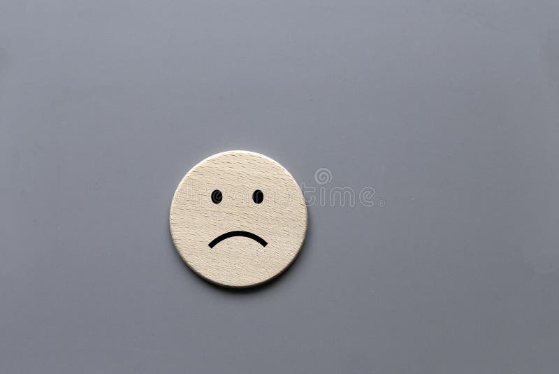 Wooden Sad Face Emoji on Gray Background Stock Image - Image of ...