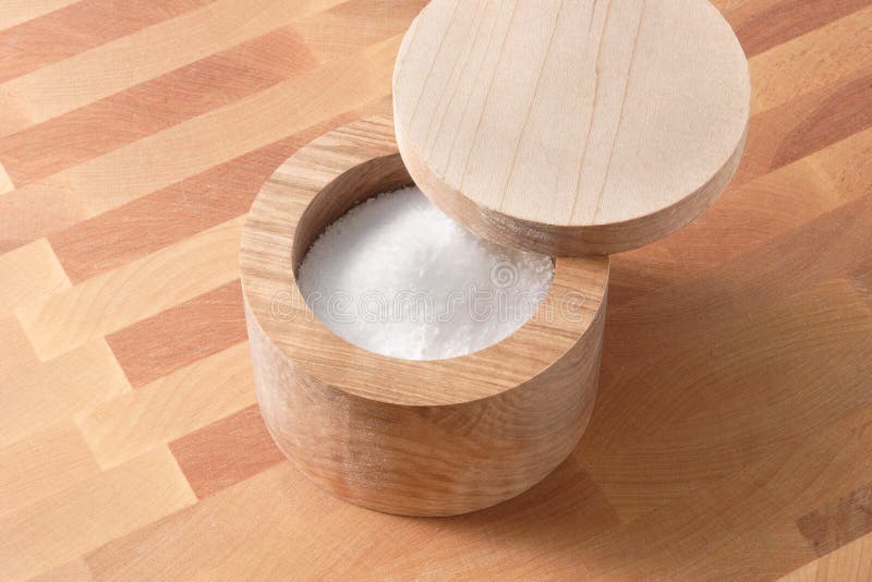 Wooden Salt Box on Wood Cutting Board Stock Photo - Image of seasoning ...