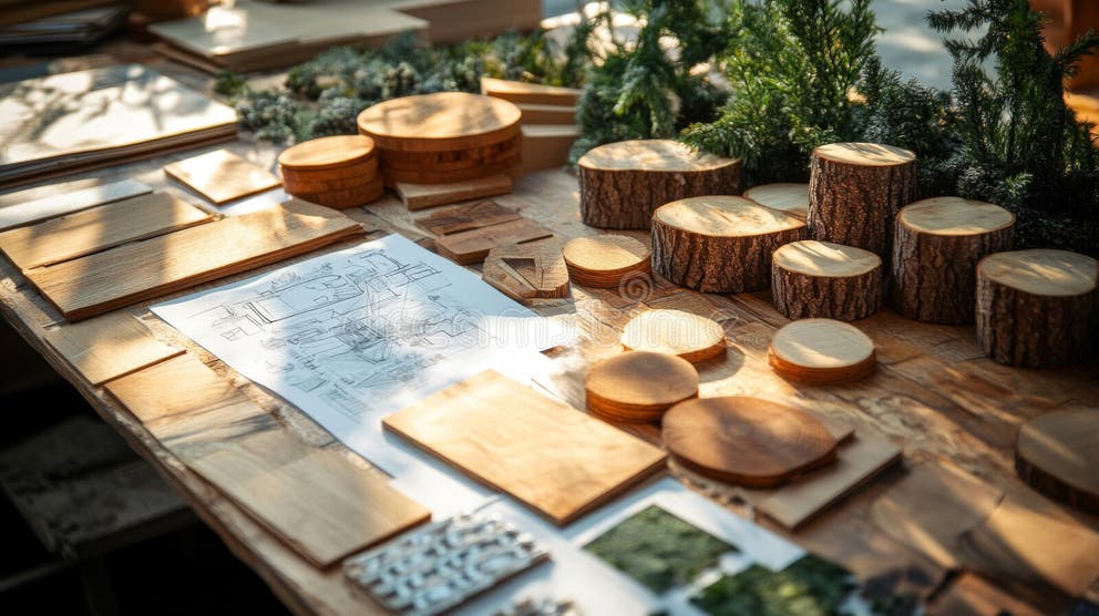 Wooden Samples and Textures Displayed on a Rustic Table Stock ...
