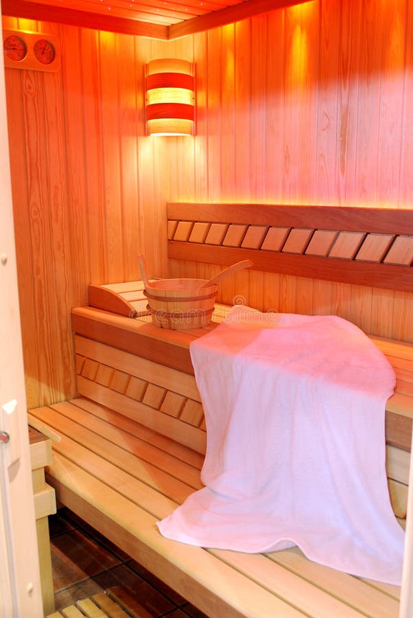Wooden Sauna Interior with Towel Stock Photo - Image of interior, sauna ...