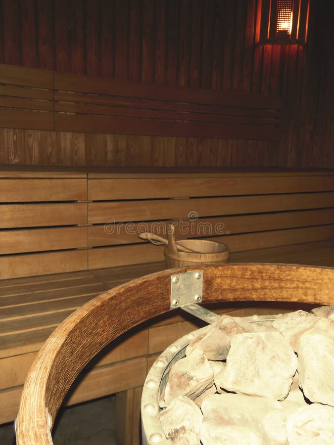 Wooden Sauna Interior Wood Fired Sauna Stock Photo - Image of accessory ...