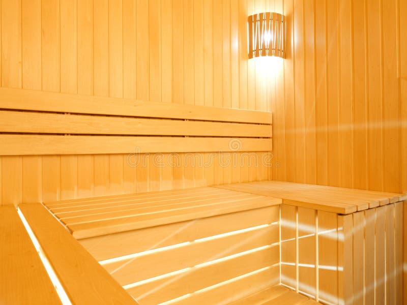 Wooden Sauna Interior Wood-fired Sauna with LED Lighting Stock Photo ...