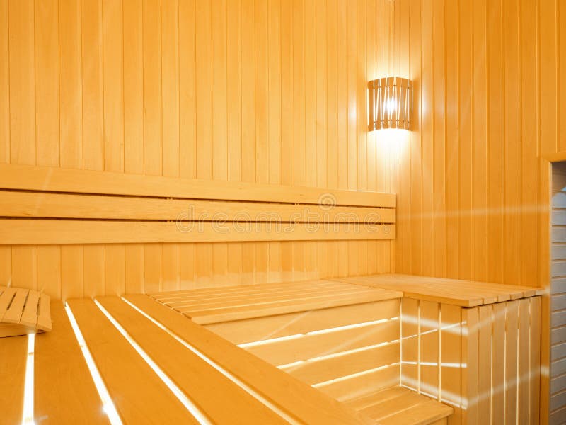 Wooden Sauna Interior Wood-fired Sauna with LED Lighting Stock Image ...