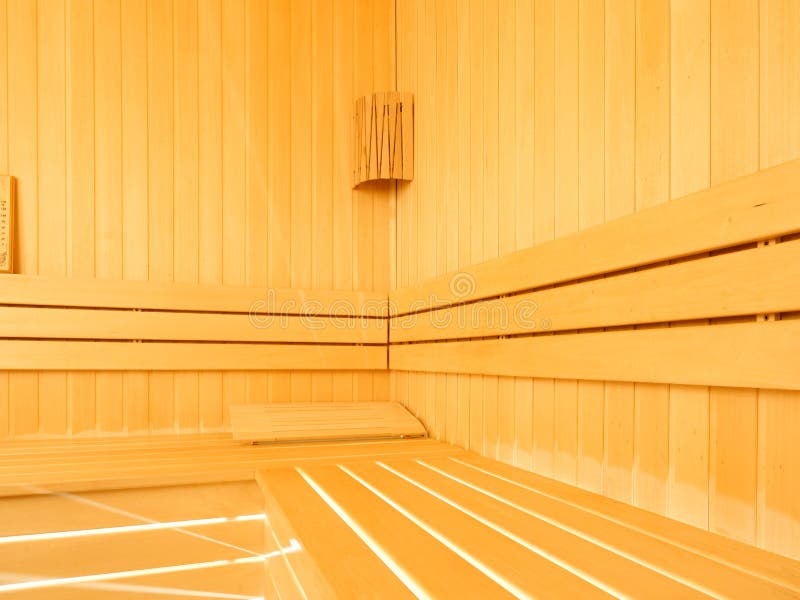 Wooden Sauna Interior Wood-fired Sauna with LED Lighting Stock Photo ...