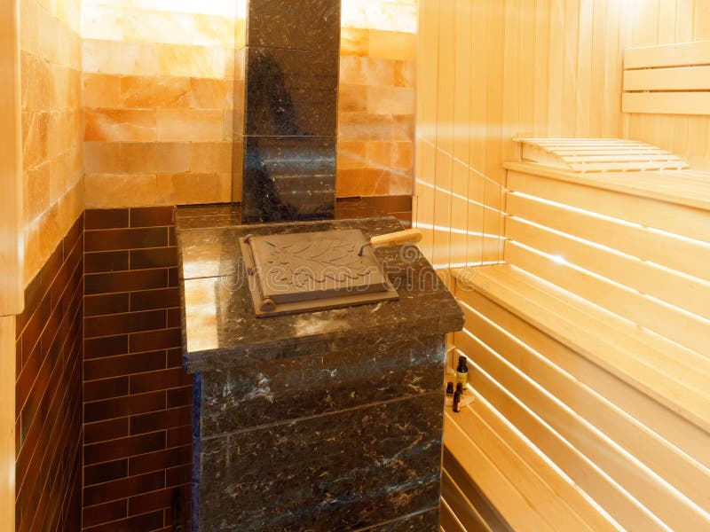 Wooden Sauna Interior Wood-fired Sauna with LED Lighting Stock Image ...