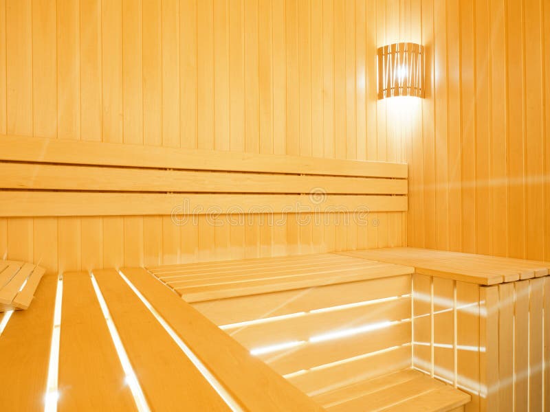Wooden Sauna Interior Wood-fired Sauna with LED Lighting Stock Photo ...