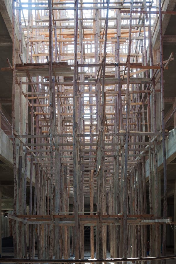 Wooden Scaffold with Buiding Under Construction Stock Photo - Image of ...