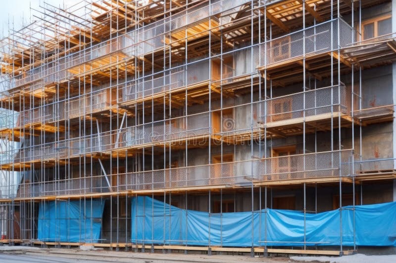 Wooden Scaffolding Around an Unfinished Building Stock Image - Image of ...