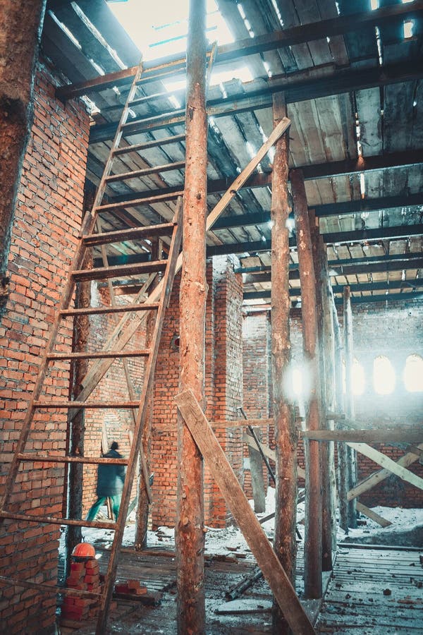 Wooden Scaffolding on a Building Site Stock Photo - Image of industry ...