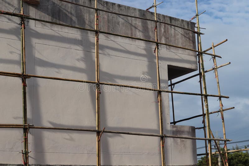 Wooden Scaffolding Next To Old Building for Repairs Stock Image - Image ...