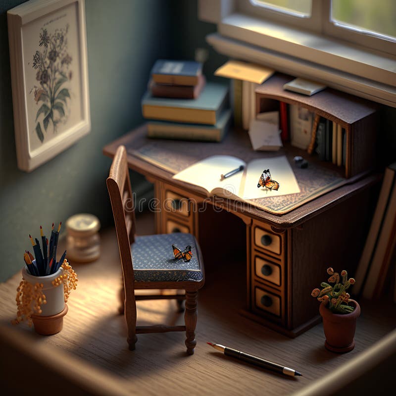 Wooden School Desk with Books and Pencils. 3d Render Stock Illustration ...