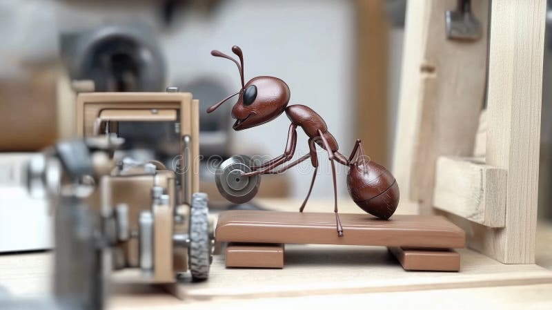 A Wooden Sculpture of an Ant Stands on a Small, Rectangular Platform ...