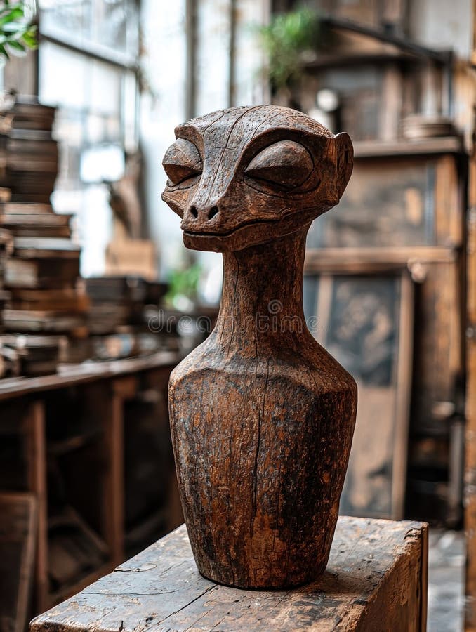 A Wooden Sculpture of a Creature with a Long Neck. Stock Illustration ...