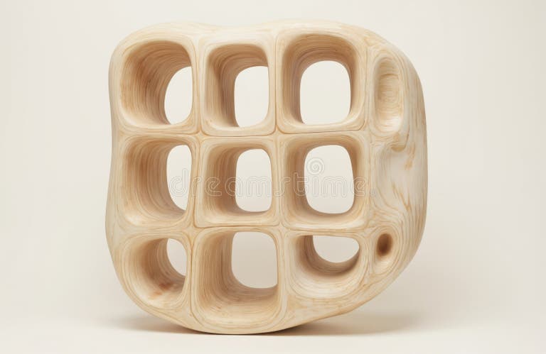 Wooden Sculpture Featuring Geometric Patterns, Modern Design. Grid ...