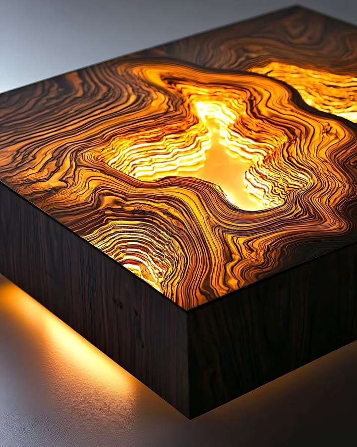 A Wooden Sculpture with a Wave Pattern and a Light Shining on it Stock ...