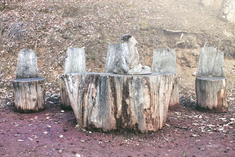 Seats Made of Wooden Blocks. Stock Image - Image of park, chair: 108773865