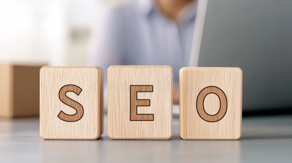Wooden SEO Letter Blocks in Office Setting Representing Search Engine ...