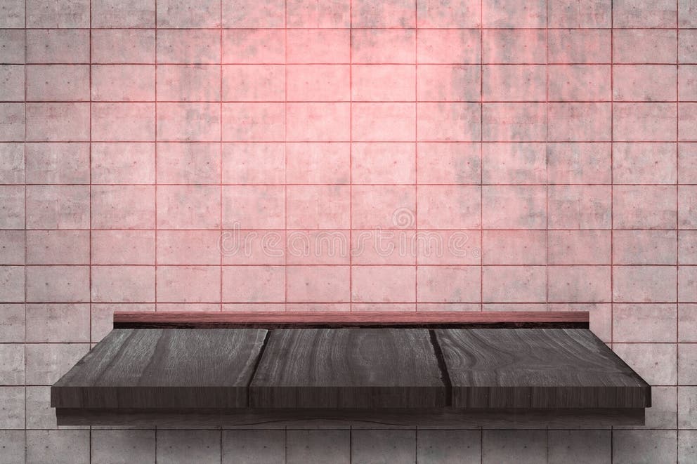 Wooden shelf on coral wall stock image. Image of coral - 390936639