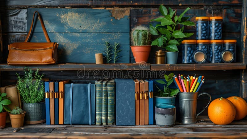 Wooden Shelf Displayed with Various Objects in a Home Stock Image ...