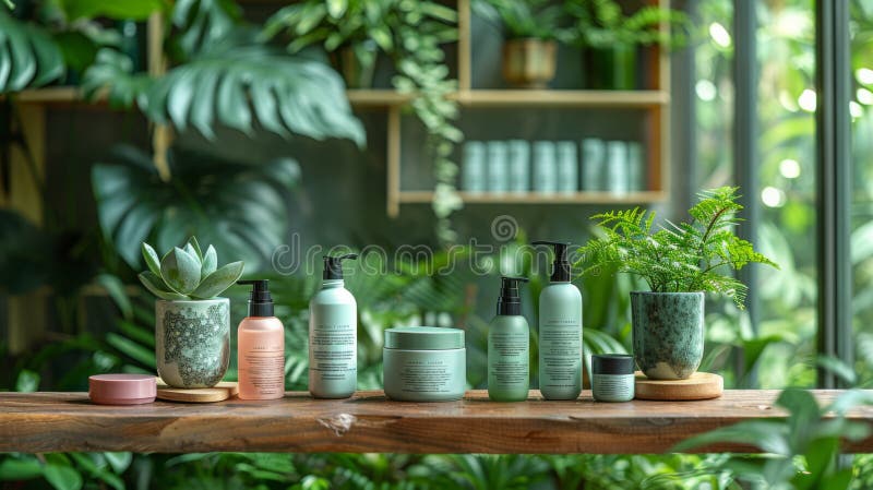 A Wooden Shelf Displays a Selection of Natural Beauty Products Stock ... A Wooden Shelf Displays a Selection of Natural Beauty Products Stock ...