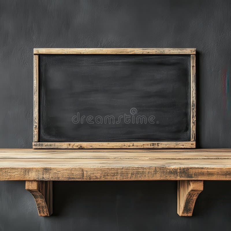 Wooden Shelf with Empty Chalkboard Frame Stock Illustration - Illustration of black, gray: 349267228