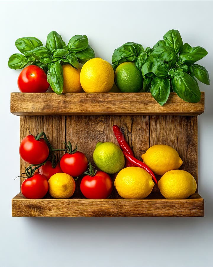 Wooden Box Filled Lots Different Types Fruits Vegetables Stock Photos ...