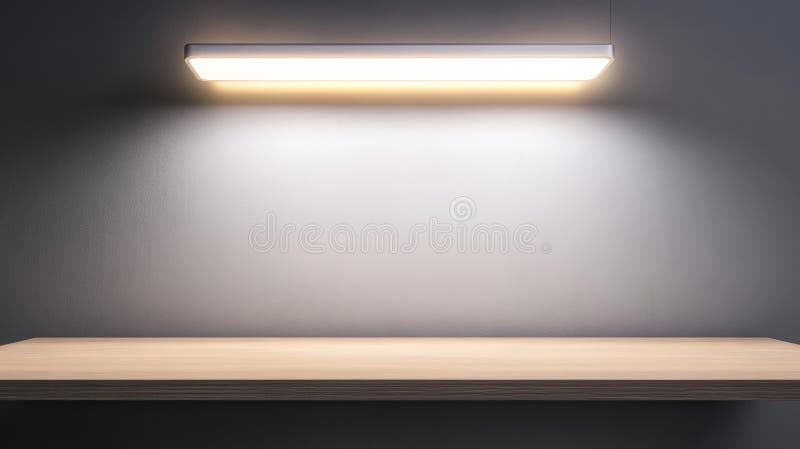 Wooden Shelf Glowing with Soft Led Illumination Against Neutral Gray ...