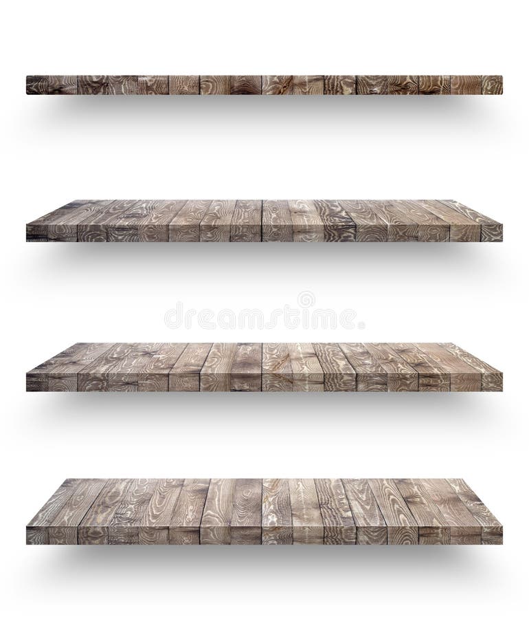 Wooden Shelf Isolated on White Background Stock Photo - Image of ...