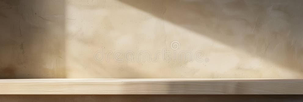 A Wooden Shelf with a Shadow on the Wall Behind it Stock Image - Image ...