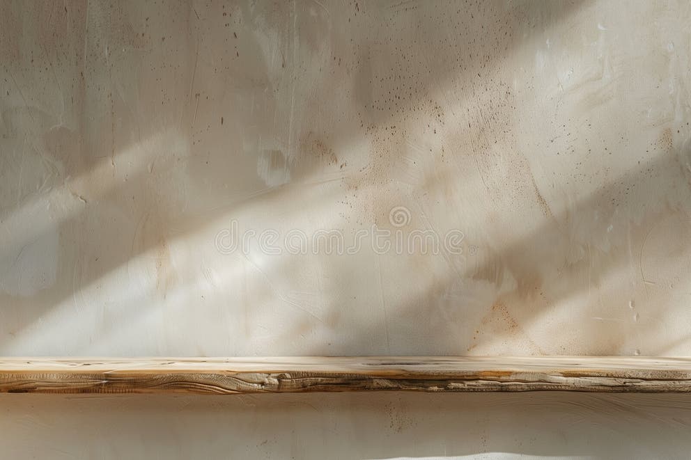 A Wooden Shelf with a Shadow on the Wall Behind it Stock Photo - Image ...