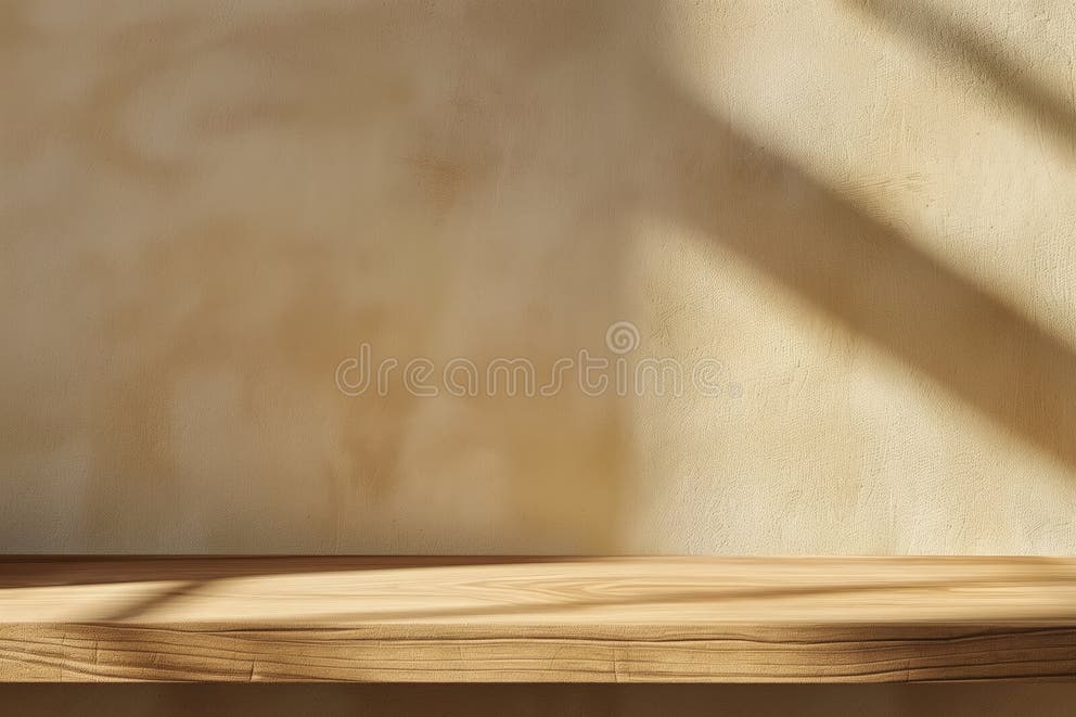 A Wooden Shelf with a Shadow on the Wall Behind it Stock Photo - Image ...