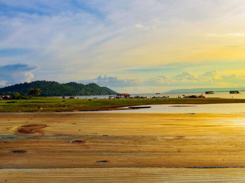Wooden Shelf, Table, Backdrop, Evening Scenery Stock Photo - Image of ...