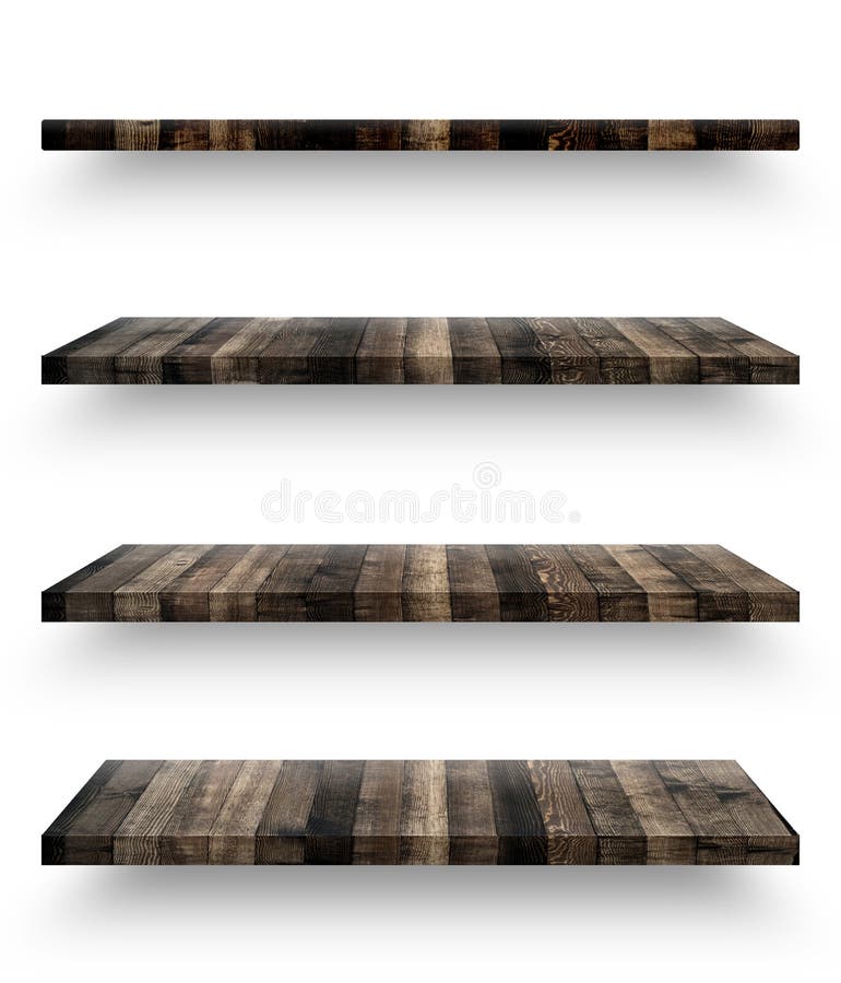 Wooden Shelf Template Set Isolated Stock Photo - Image of backdrop ...
